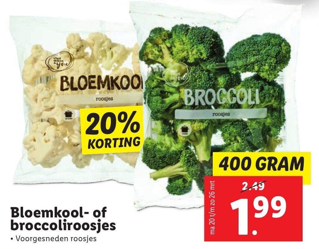 Bloemkool of broccoliroosjes 400 gram aanbieding bij Lidl