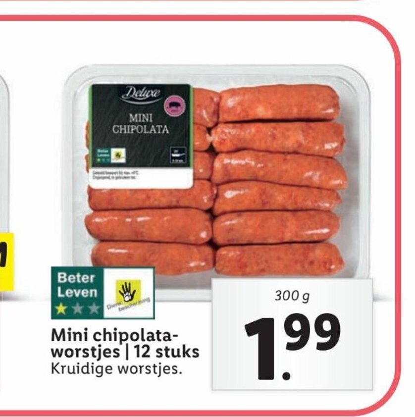 Mini chipolata-worstjes 300 g aanbieding bij Lidl