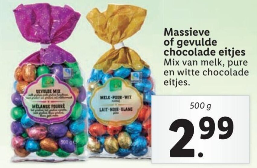 Massieve of gevulde chocolade eitjes 500g aanbieding bij Lidl