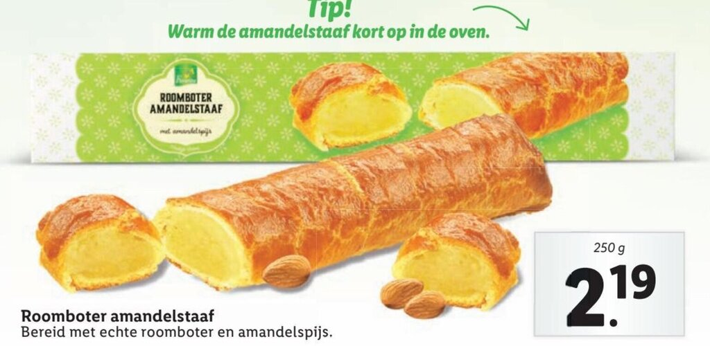 Roomboter amandelstaaf 250g aanbieding bij Lidl