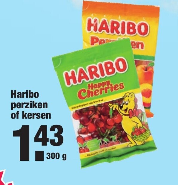 Haribo perziken of kersen 300g aanbieding bij ALDI