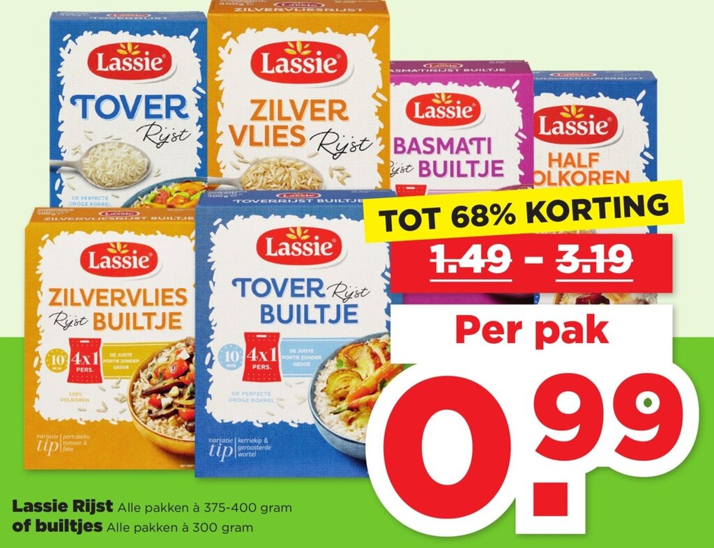 Lassie rijst 375-400g of builtjes 300g aanbieding bij PLUS
