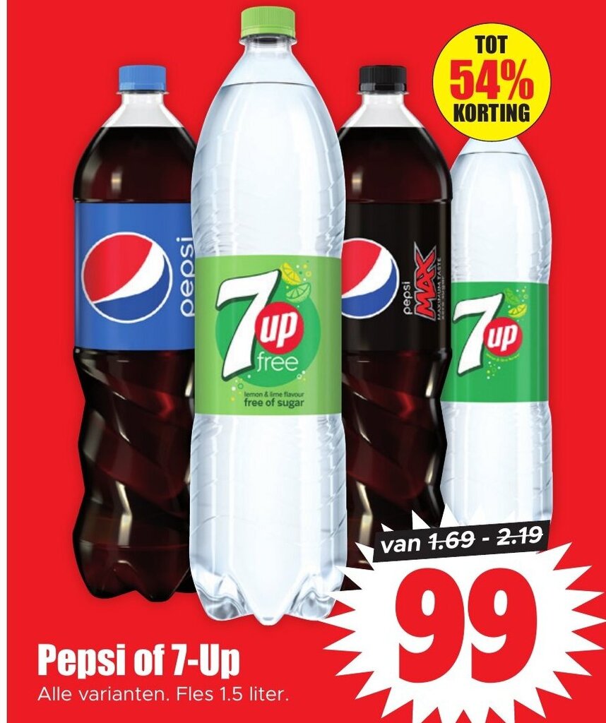 Pepsi of 7-up 1.5 liter aanbieding bij Dirk