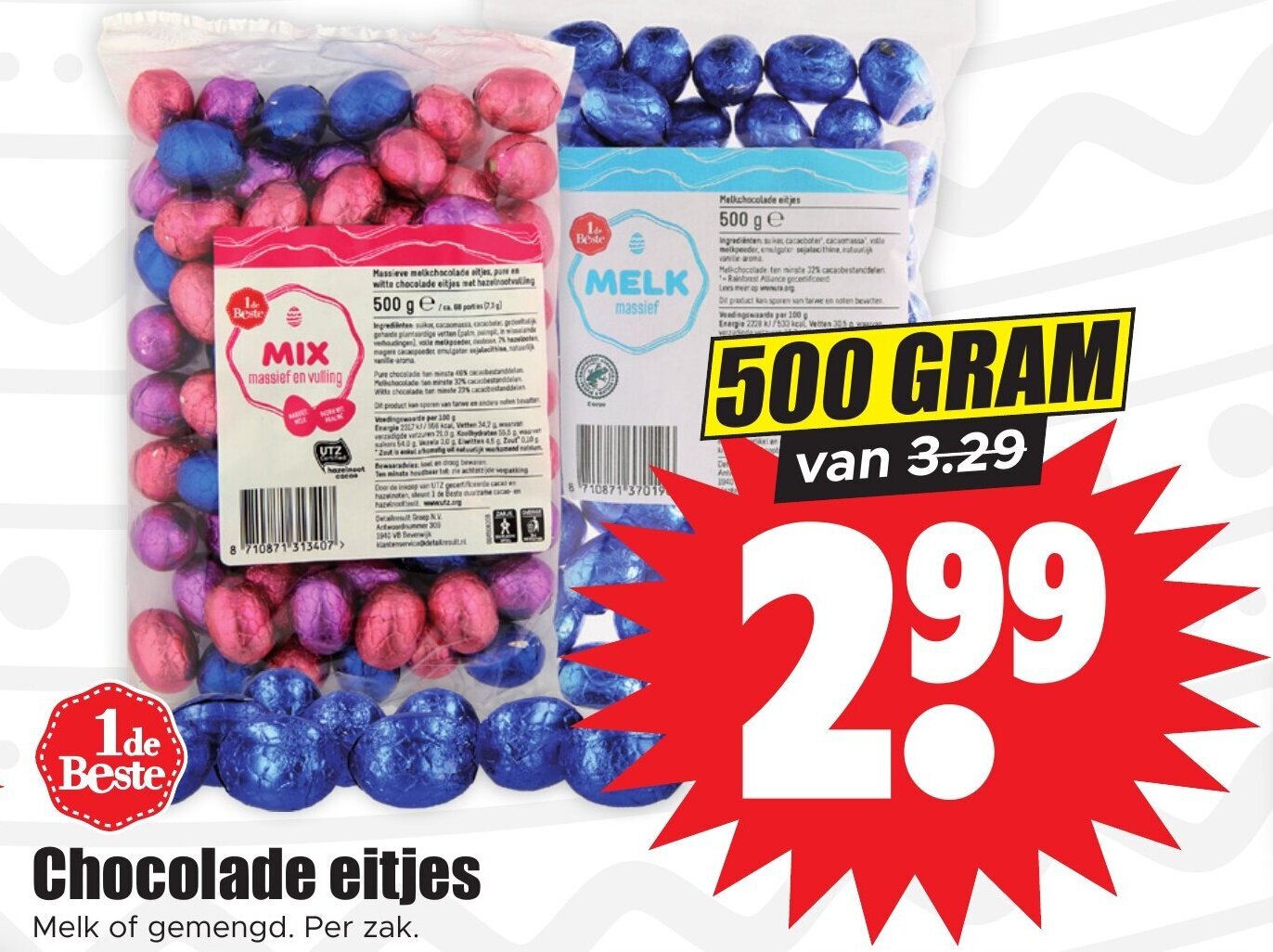 Chocolade eitjes 500g aanbieding bij Dirk