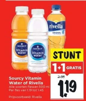 Sourcy vitamin water of rivella aanbieding bij Vomar Voordeelmarkt