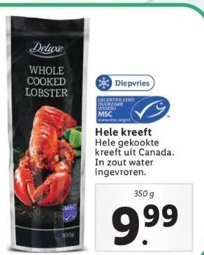 Hele kreeft hele gekookte kreeft uit canada. in zout water ingevroren ...