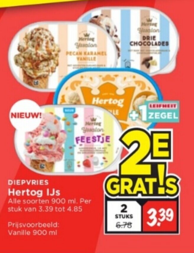 Hertog vanille ijs 900ML aanbieding bij Vomar