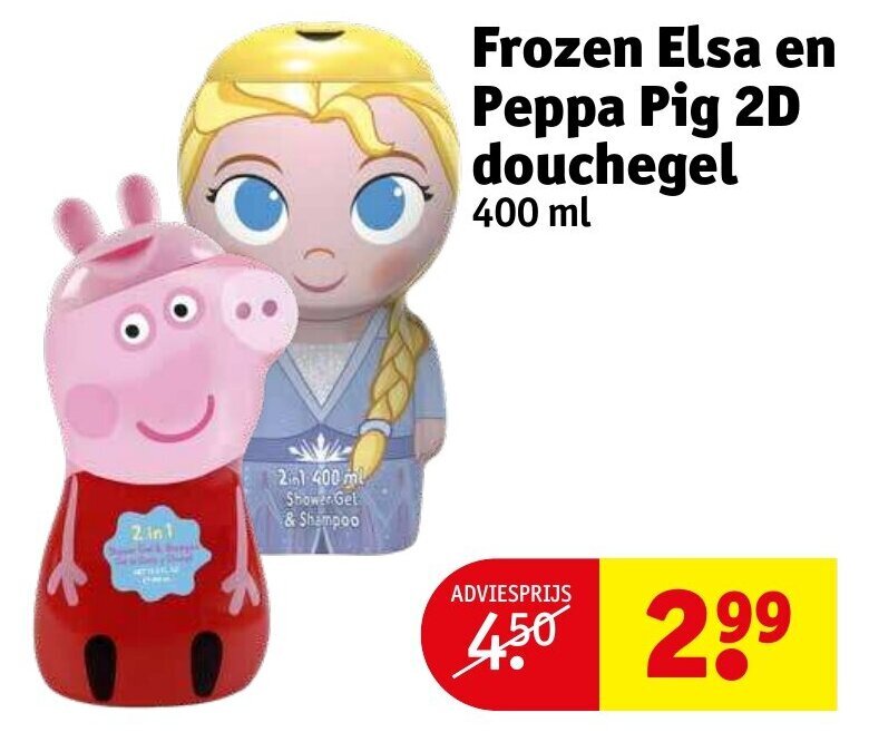 Frozen Elsa en Peppa Pig 2D douchegel 400 ml aanbieding bij Kruidvat