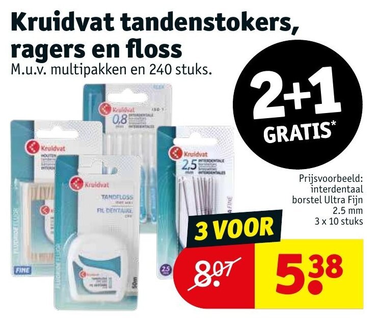 Interdentaal borstel ultra fijn 2,5 mm 3 x 10 stuks 2+1 gratis ...
