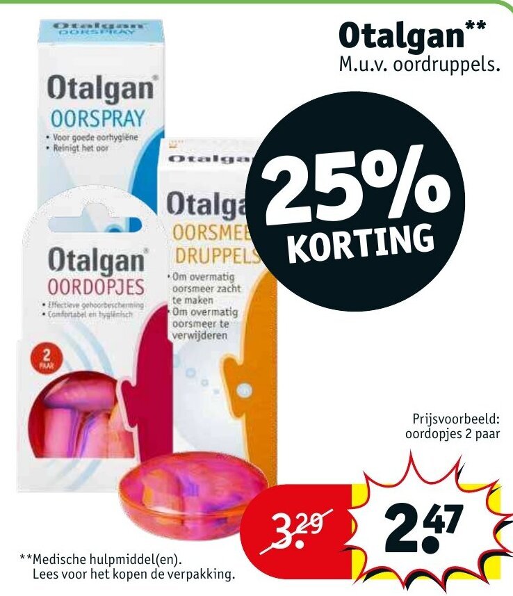 Otalgan oordopjes 2 paar aanbieding bij Kruidvat
