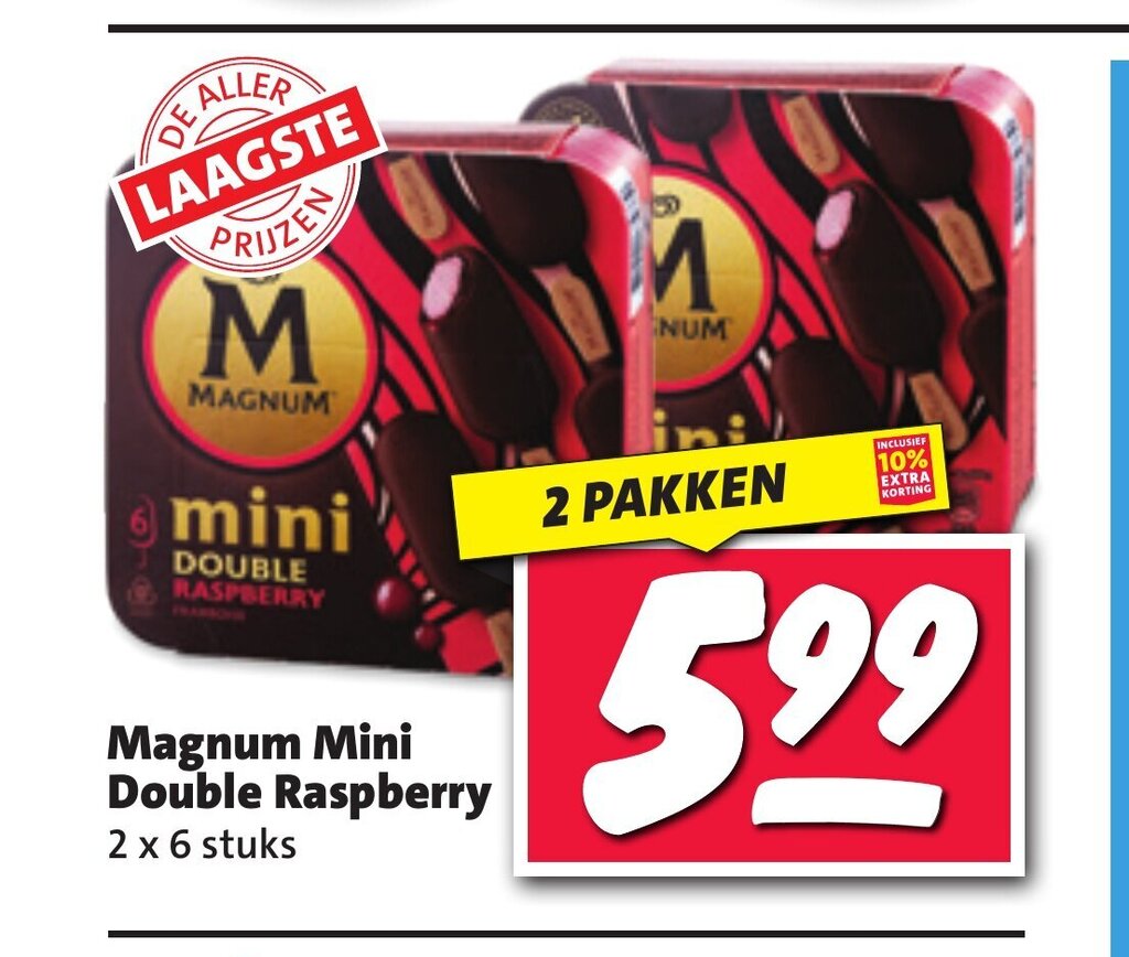 Magnum Mini Double Raspberry 2 pakken aanbieding bij Nettorama