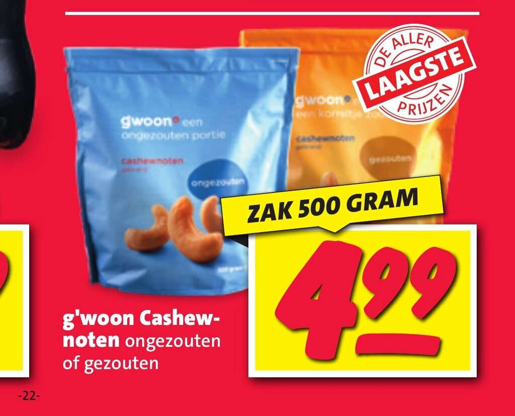 G'woon Cashewnoten 500 gram aanbieding bij Nettorama
