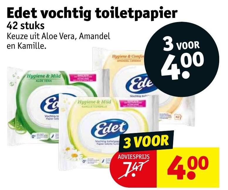 Edet vochtig toiletpapier 42 stuks aanbieding bij Kruidvat