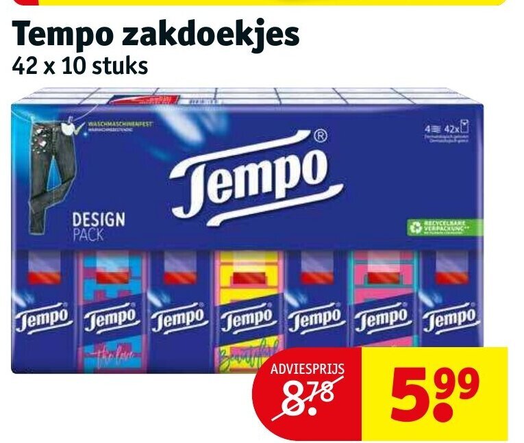 Tempo zakdoekjes 42 x 10 stuks aanbieding bij Kruidvat