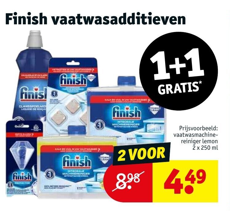 Finish vaatwasmachinereiniger lemon 2 x 250ml 1 + 1 gratis aanbieding bij Kruidvat