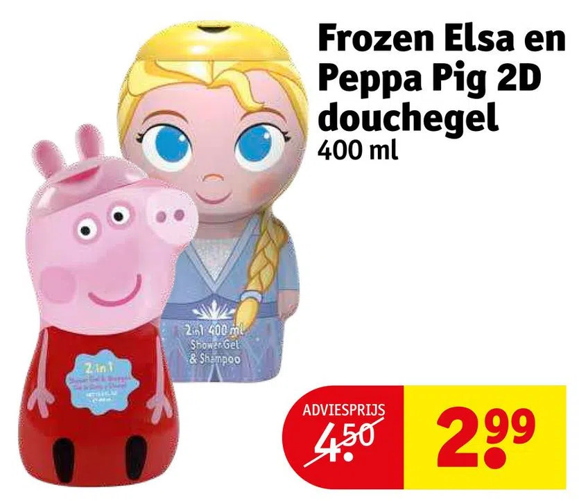 Frozen elsa en peppa pig 2d douchegel aanbieding bij Kruidvat