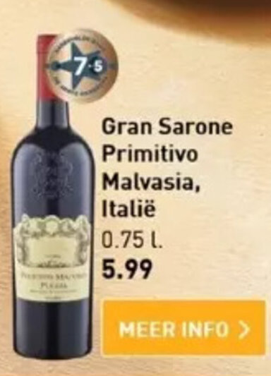 Gran Sarone primitivo malvasia 0.75L aanbieding bij ALDI