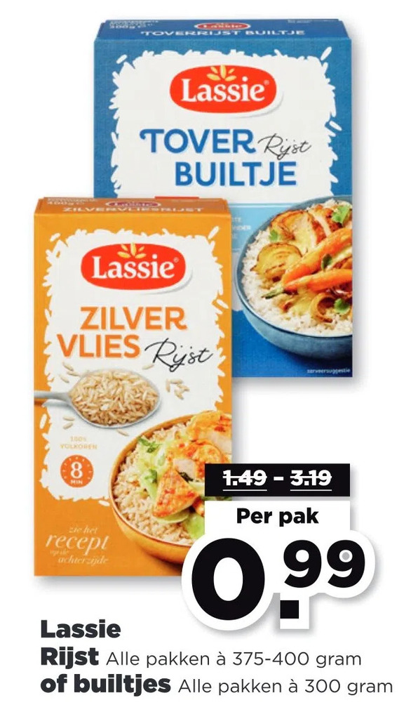 Lassie rijst of builtjes aanbieding bij PLUS