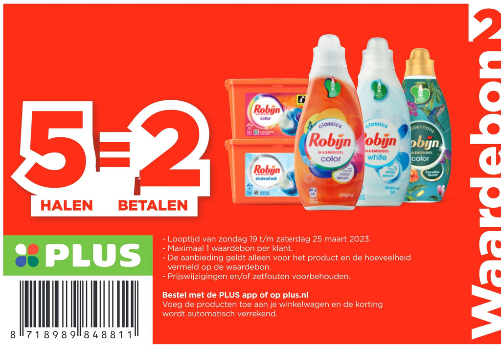 Robijn 5 halen = 2 betalen aanbieding bij PLUS