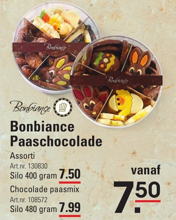 Bonbiance paaschocolade silo 400 gram aanbieding bij Sligro