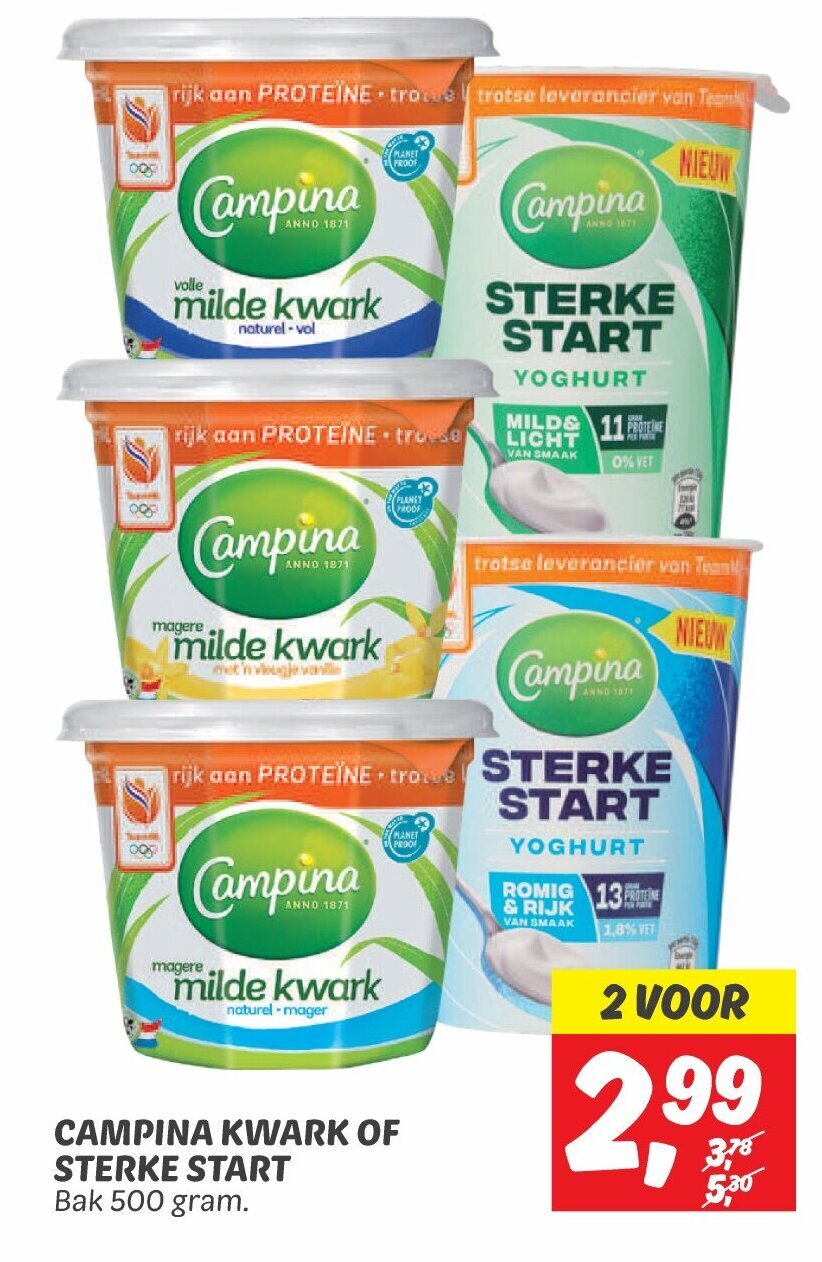 Campina kwark of sterke start 500g aanbieding bij Dekamarkt