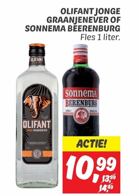 Olifant jonge graanjenever of sonnema beerenburg 1 liter aanbieding bij ...