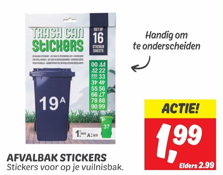 Afvalbak stickers aanbieding bij Dekamarkt