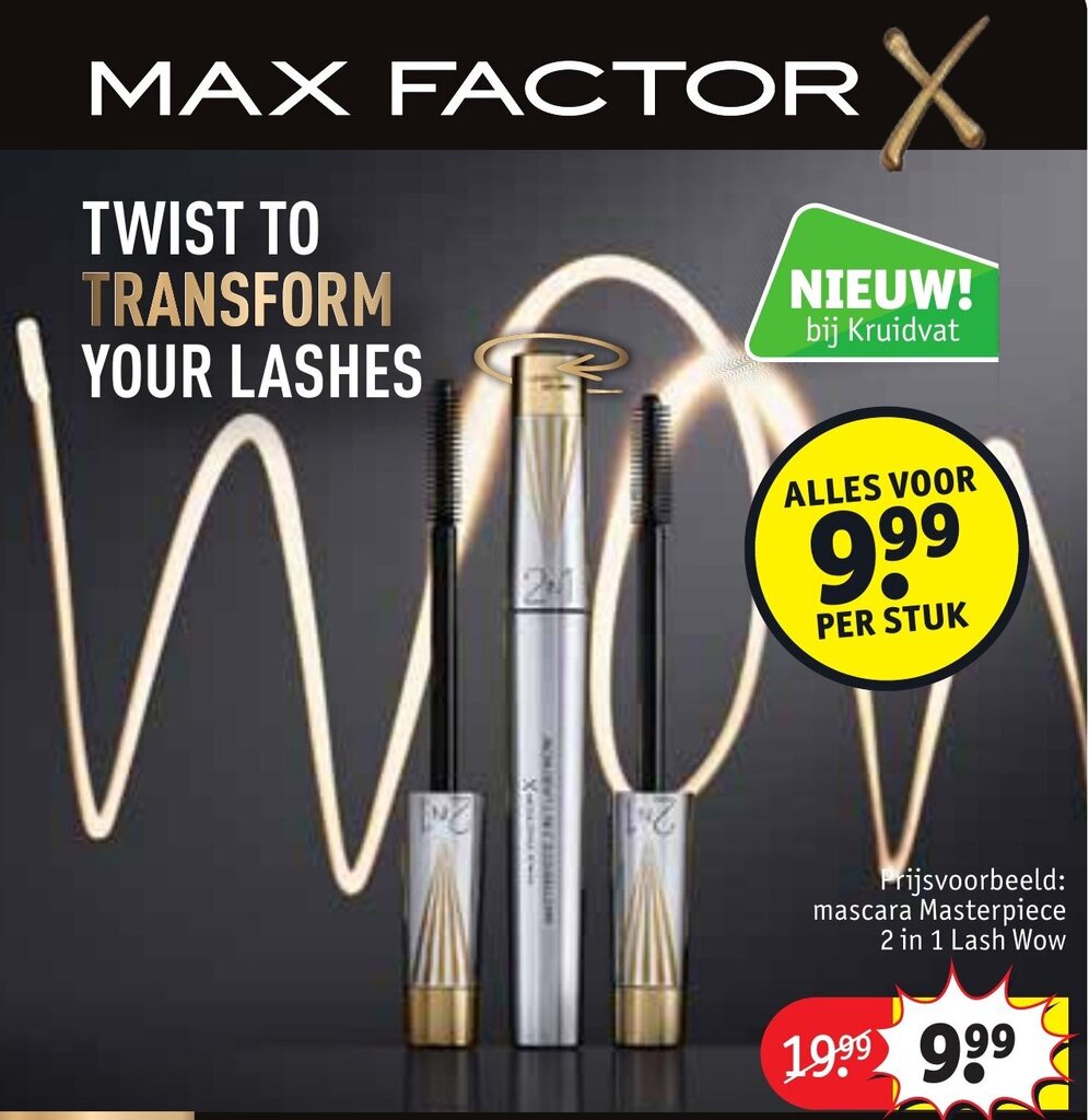 Max factor X mascara masterpiece 2 in 1 lash wow aanbieding bij Kruidvat