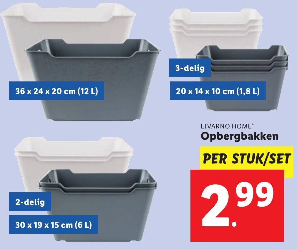 Opbergbakken 30x19x15cm aanbieding bij Lidl