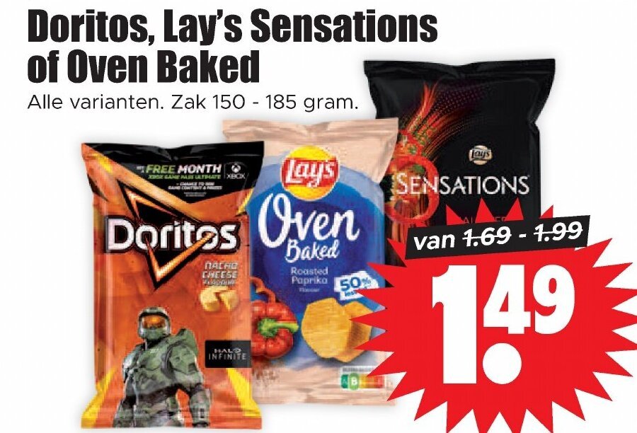 Doritos, lay's sensations of oven baked 150-185g aanbieding bij Dirk