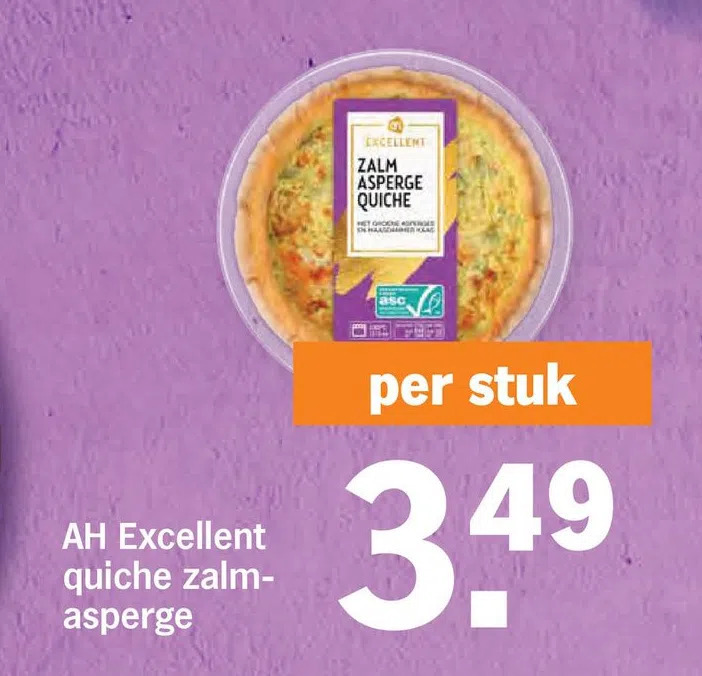 Ah excellent quiche zalm-asperge aanbieding bij Albert Heijn
