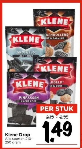 Klene drop alle soorten 210250 gram aanbieding bij Vomar