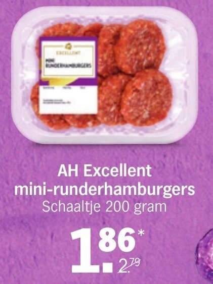 AH excellent mini-runderhamburgers 200g aanbieding bij Albert Heijn