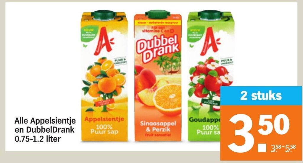 Alle appelsientje en dubbeldrank 0.75-1.2 liter aanbieding bij Albert Heijn