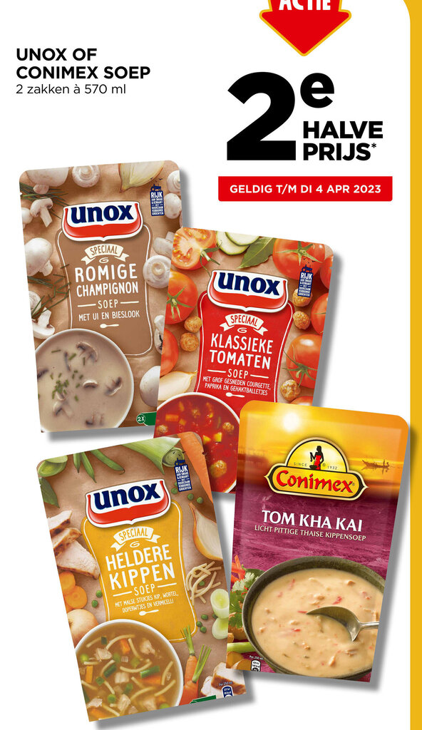 Unox Of Conimex Soep 2 zakken a 570 ml aanbieding bij Jumbo