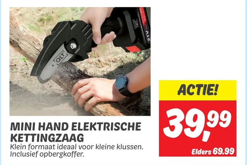 Mini hand elektrische kettingzaag aanbieding bij Dekamarkt