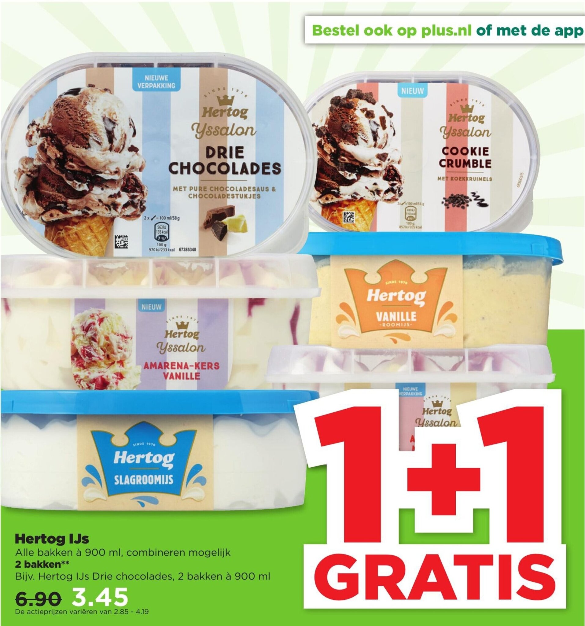 Hertog ijs 900 ml aanbieding bij PLUS