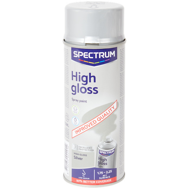 Spectrum hoogglans spuitverf zilver aanbieding bij Action
