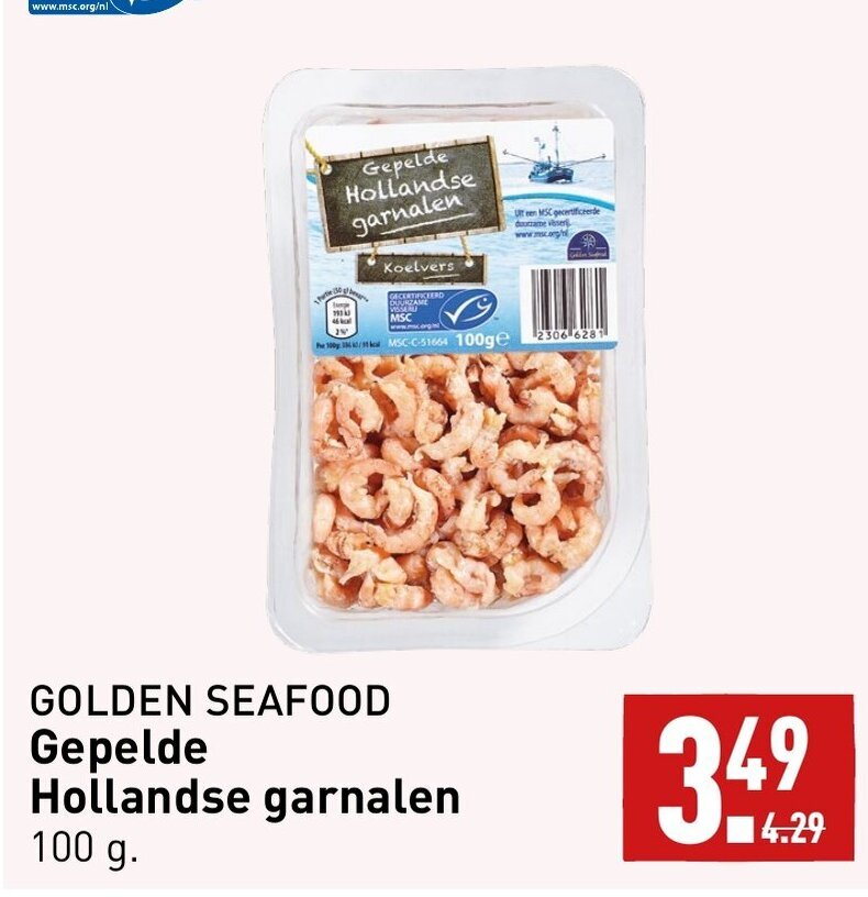Golden seafood gepelde hollandse garnalen 100g aanbieding bij ALDI