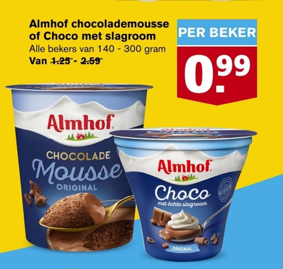 Almhof chocolademousse of Choco met slagroom 140-300 gram aanbieding ...