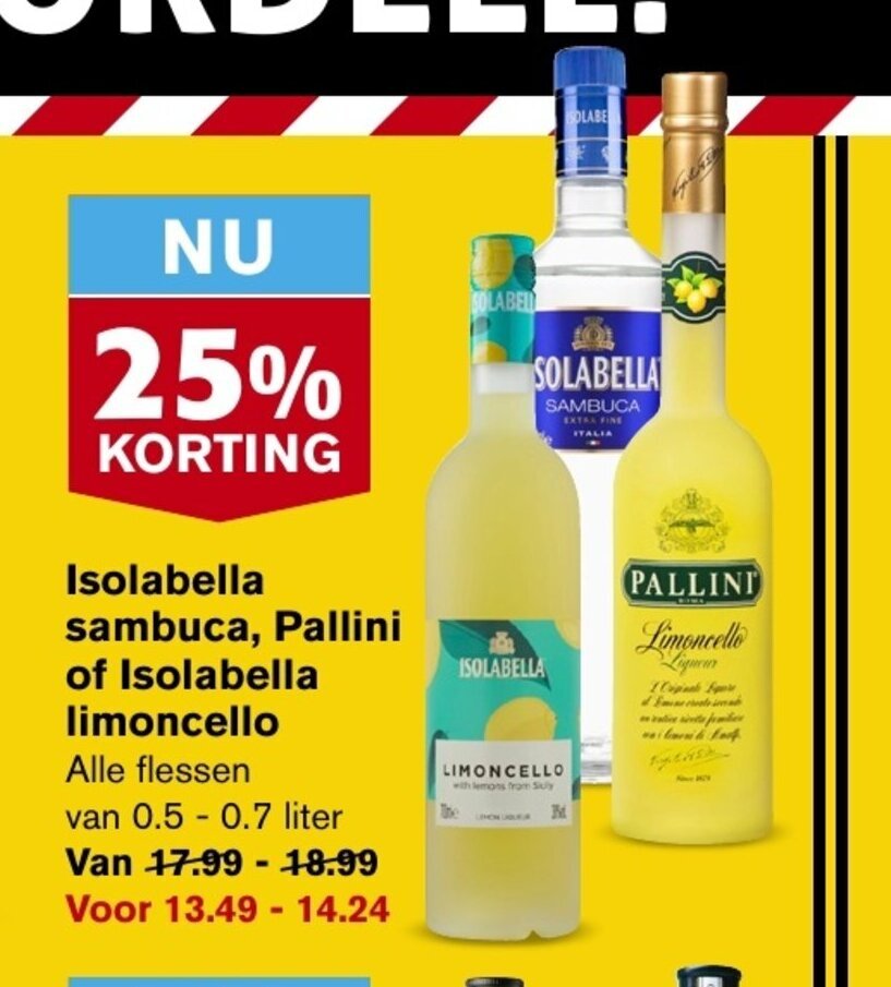 Isolabella sambuca, Pallini of Isolabella limoncello 0.5-0.7 liter aanbieding bij Hoogvliet