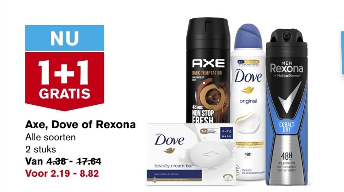 Axe, Dove of Rexona aanbieding bij Hoogvliet