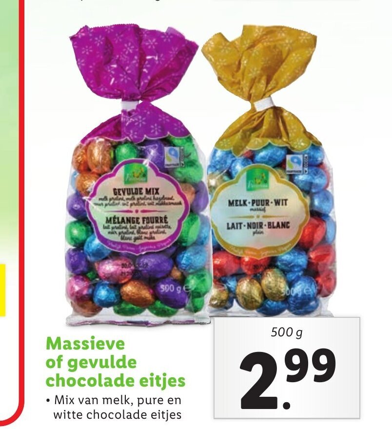 Massieve of gevulde chocolade eitjes 500 g aanbieding bij Lidl
