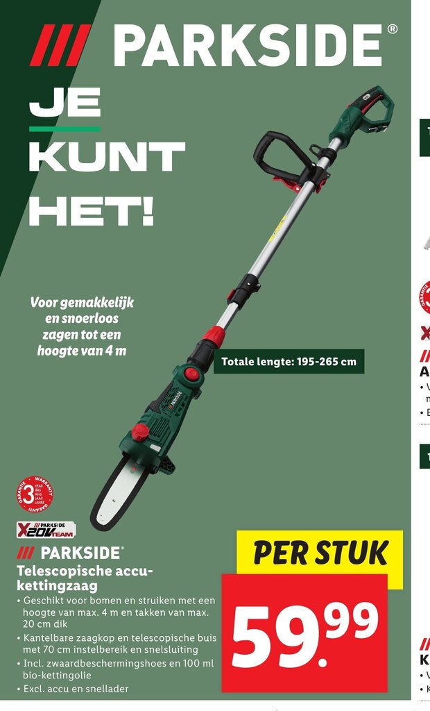 Parkside Telescopische accu-kettingzaag aanbieding bij Lidl Parkside Telescopische accu-kettingzaag aanbieding bij Lidl