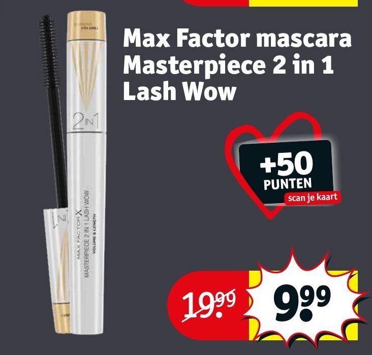 Max factor mascara masterpiece 2 in 1 lash wow aanbieding bij Kruidvat