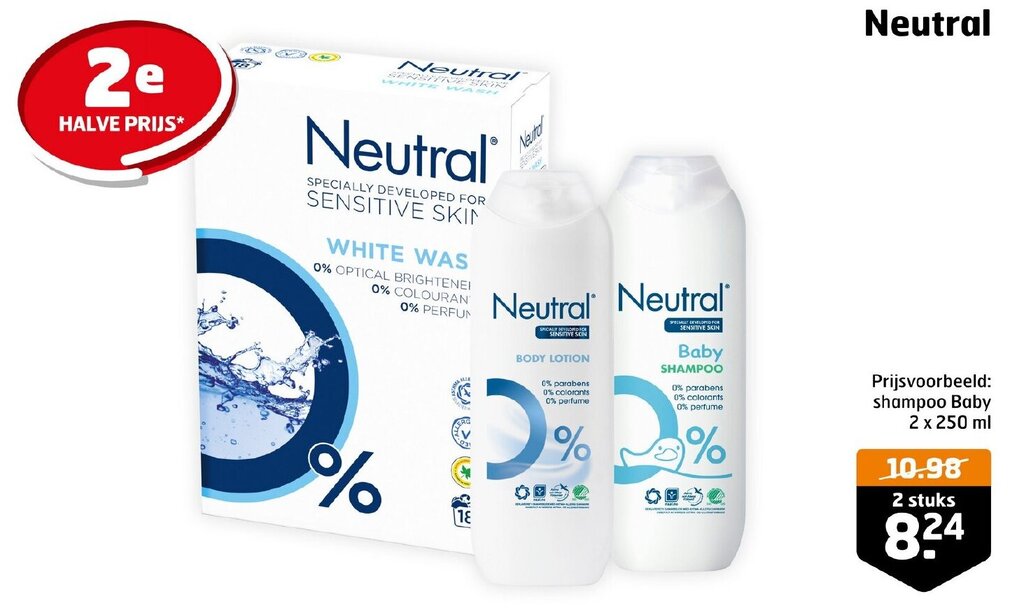 Neutral shampoo baby 2x250ML aanbieding bij Trekpleister