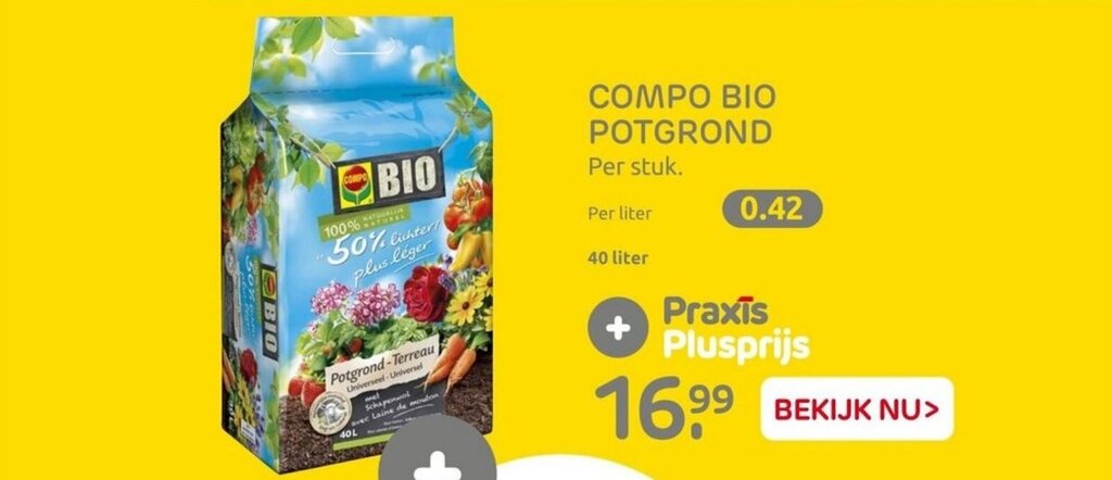 Compo bio potgrond 40 liter aanbieding bij Praxis
