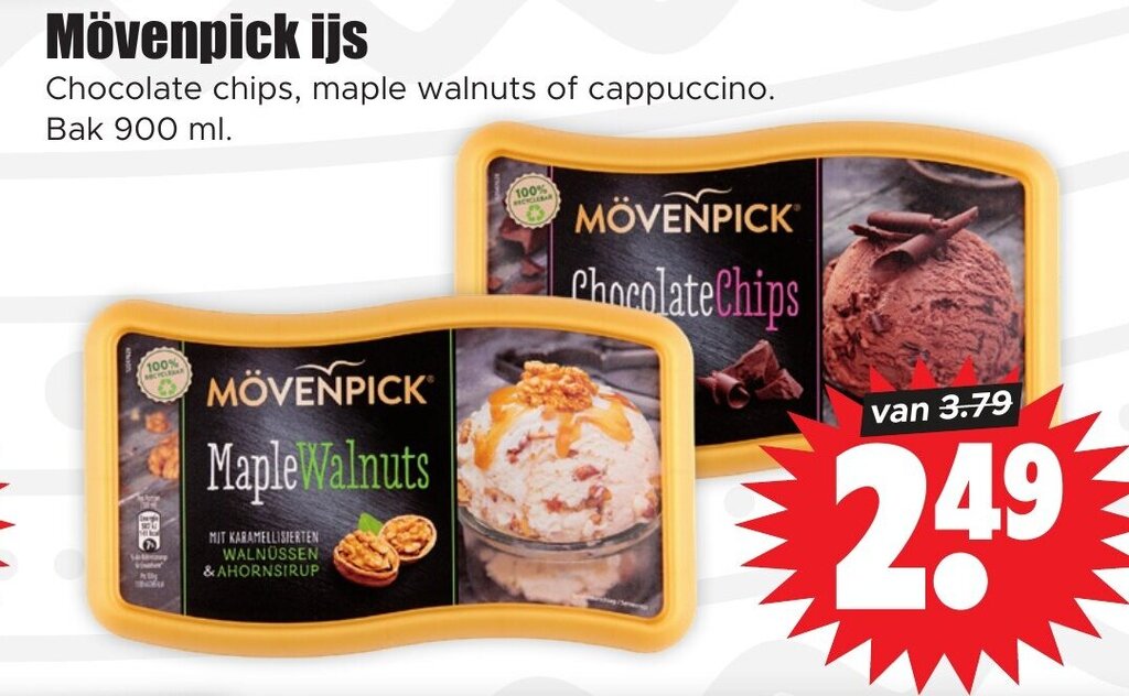 Movenpick ijs 900ml aanbieding bij Dirk
