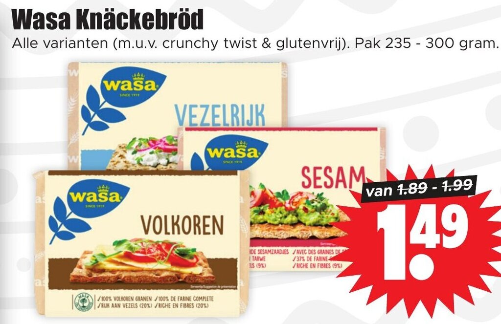Wasa knackebrod 235-300g aanbieding bij Dirk