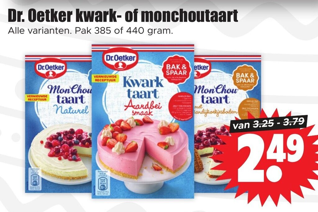 Dr. oetker kwark- of monchoutaart 385g aanbieding bij Dirk